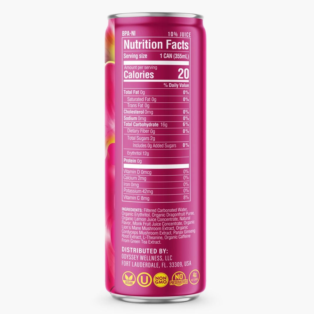 Odyssey Elixir | Dragon Fruit Lemonade 85mg Sparkling Mushroom Energy ...